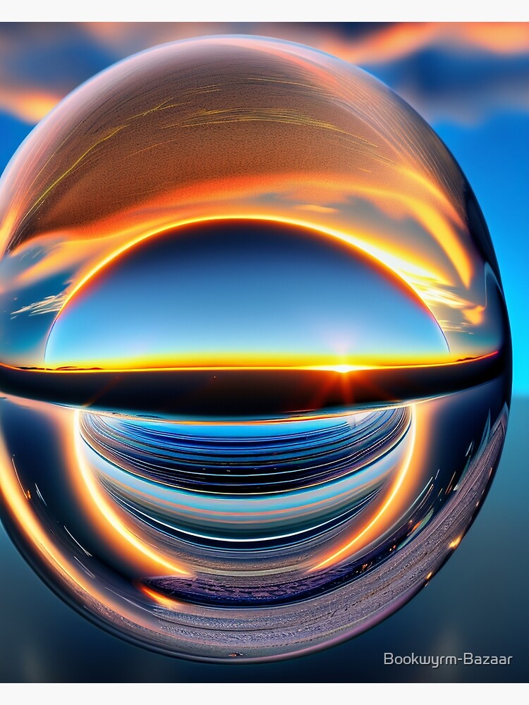 "Abstract art of a crystal sphere hovering above the ocean and ...