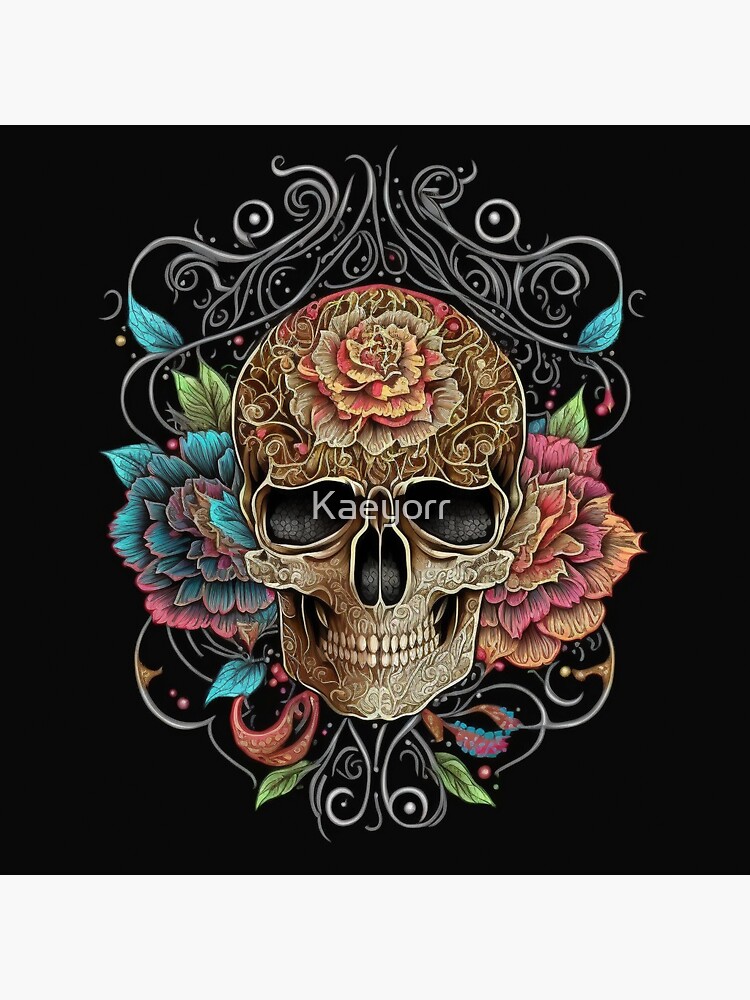 "Ornate Flowered Skull Art" Sticker for Sale by Kaeyorr | Redbubble