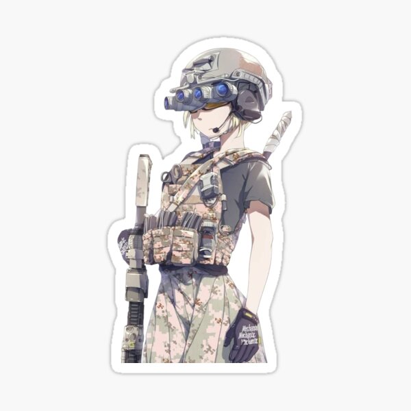 "Military Anime Girl" Sticker for Sale by kittiescuties | Redbubble