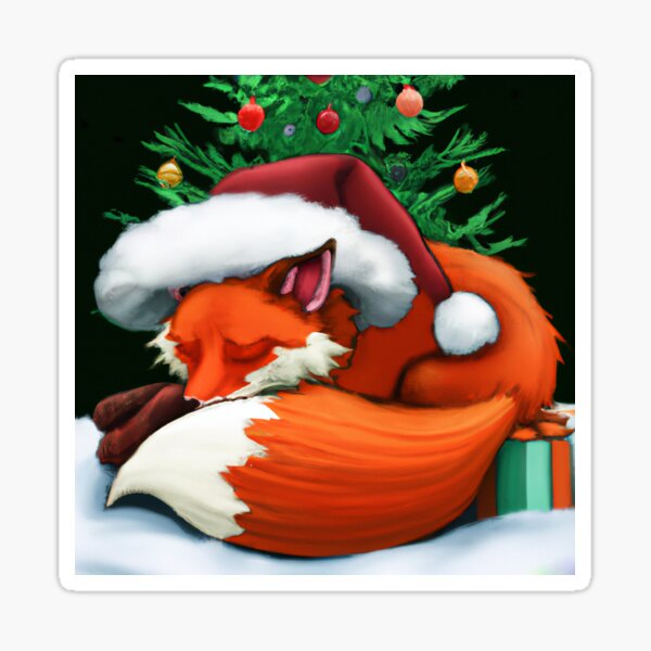 "Sleeping Santa Fox" Sticker for Sale by mindgoop | Redbubble