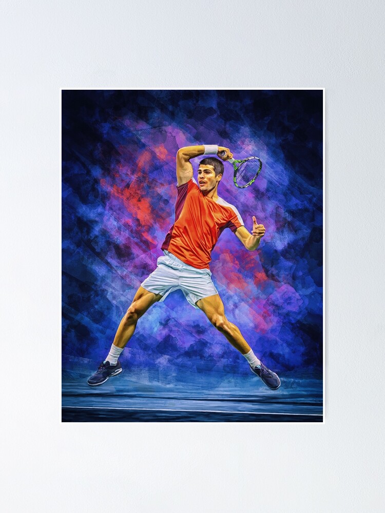 "Carlos Alcaraz plays forehand at US Open 2022. Digital artwork print ...