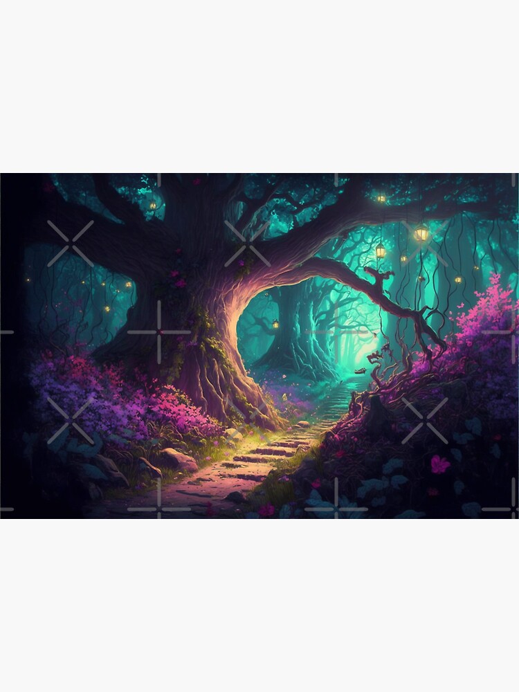 "Vibrant Fairycore Forest Path with Hanging Lanterns" Sticker for Sale ...