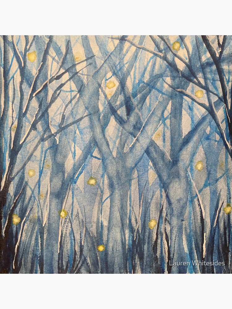 "Blue Birch Trees Solstice Winter Fireflies Fantasy Forest" Sticker for ...