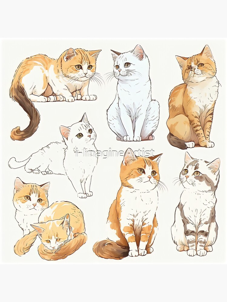 "Cute Illustrated Cats" Sticker for Sale by i-ImagineArtist | Redbubble