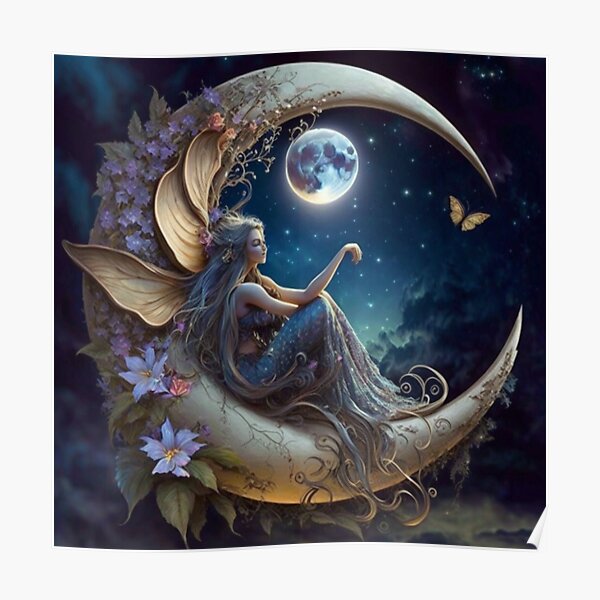 "Fairy Art With Crescent Moon – for display and wearables " Poster for ...