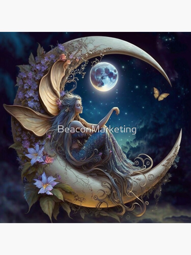 "Fairy Art With Crescent Moon – for display and wearables " Sticker for ...
