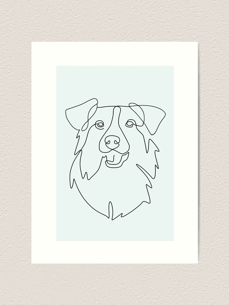 "Mini Aussie/ Australian Shepard in Blue Line Art" Art Print for Sale ...