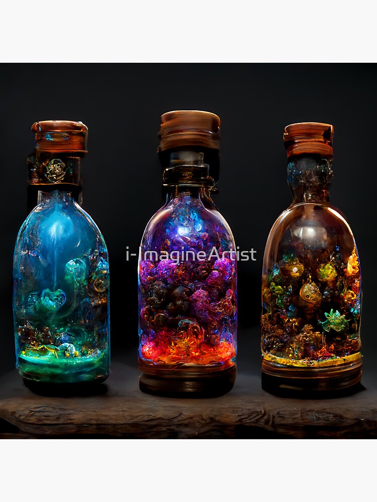 "Three Magic Potions" Sticker for Sale by i-ImagineArtist | Redbubble