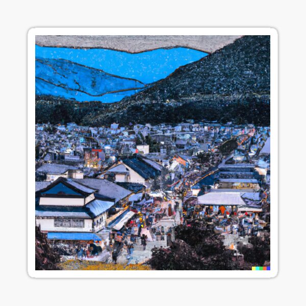 "Japanese-Style City Print" Sticker for Sale by Gnocchimochi | Redbubble