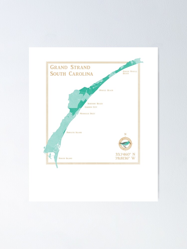 Map Of Grand Strand Myrtle Beach Grand Strand SC Map Print Art Decor