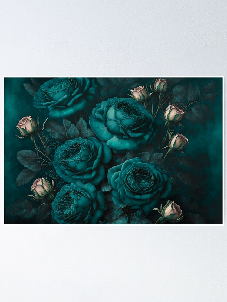 "Teal roses nature background. flower wallpaper" Poster for Sale by ...