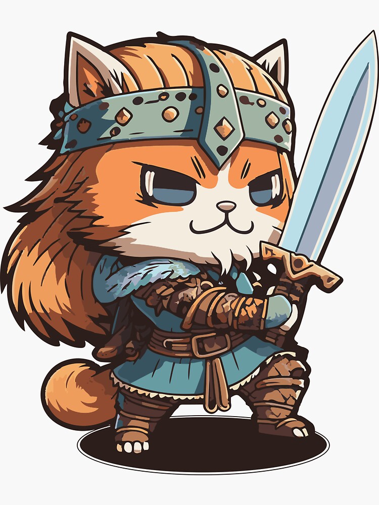 "Dungeons and Dragons Barbarian Cat Chibi" Sticker for Sale by fantasy ...