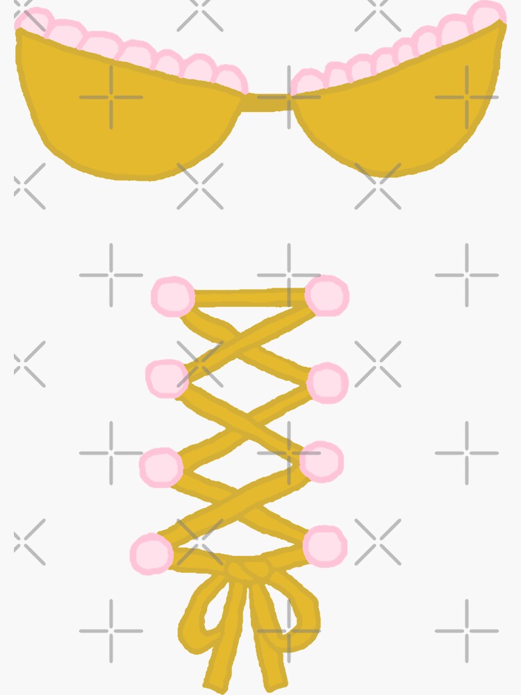 "Corset ribbon and bra with Gold and pink lace" Sticker for Sale by ...