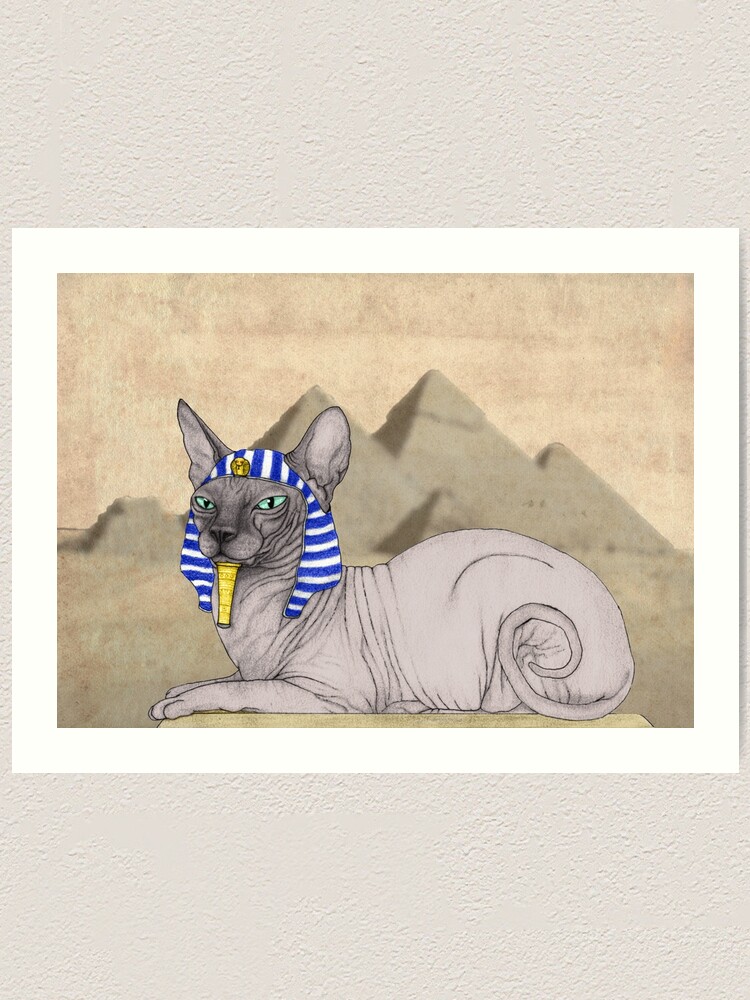 "Sphynx Cat With Pyramids Of Giza" Art Print by barruf | Redbubble