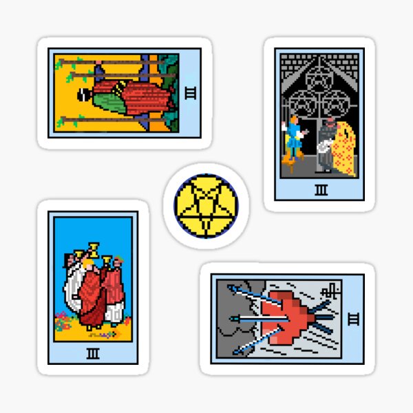 "Pixel Waite Tarot Minor Arcana Threes - 76th Sticker Pack and Magnets ...