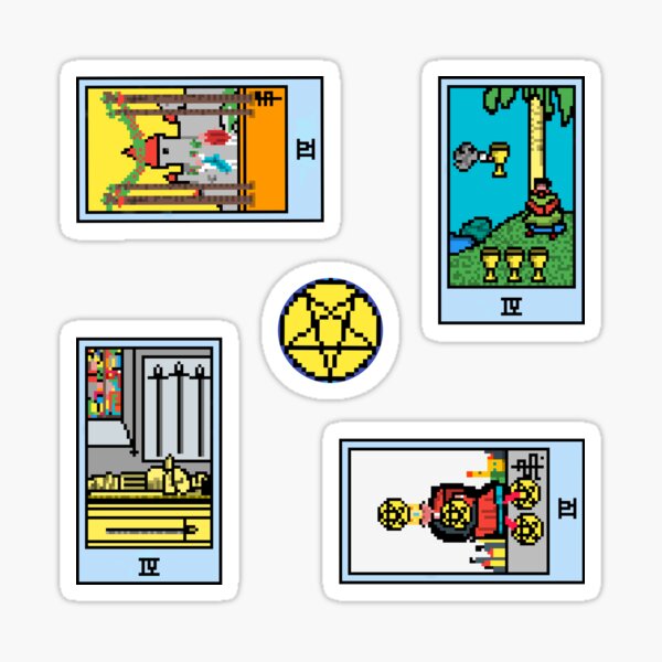 "Pixel Waite Tarot Minor Arcana Fours - 77th Sticker Pack and Magnets ...
