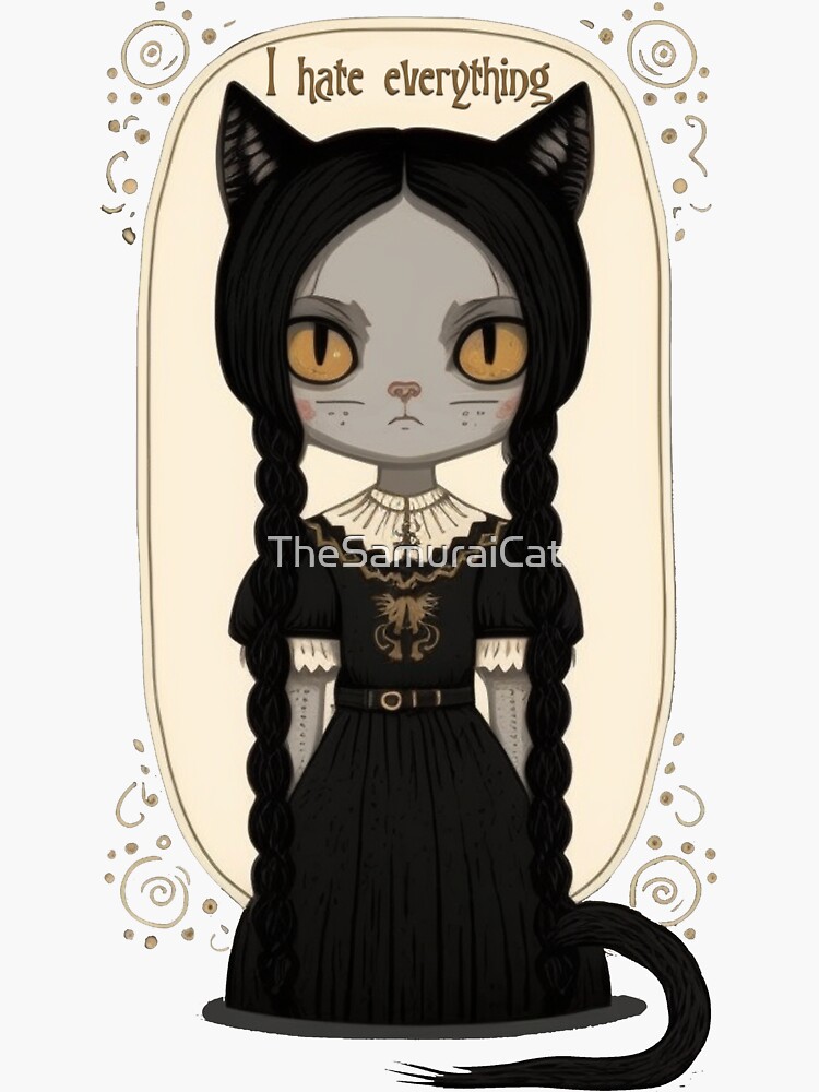 "Wednesday Addams as Cat 2" Sticker for Sale by TheSamuraiCat | Redbubble