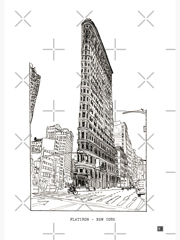 "Flatiron New York Cityscape USA Pen and Ink Illustration" Sticker for ...