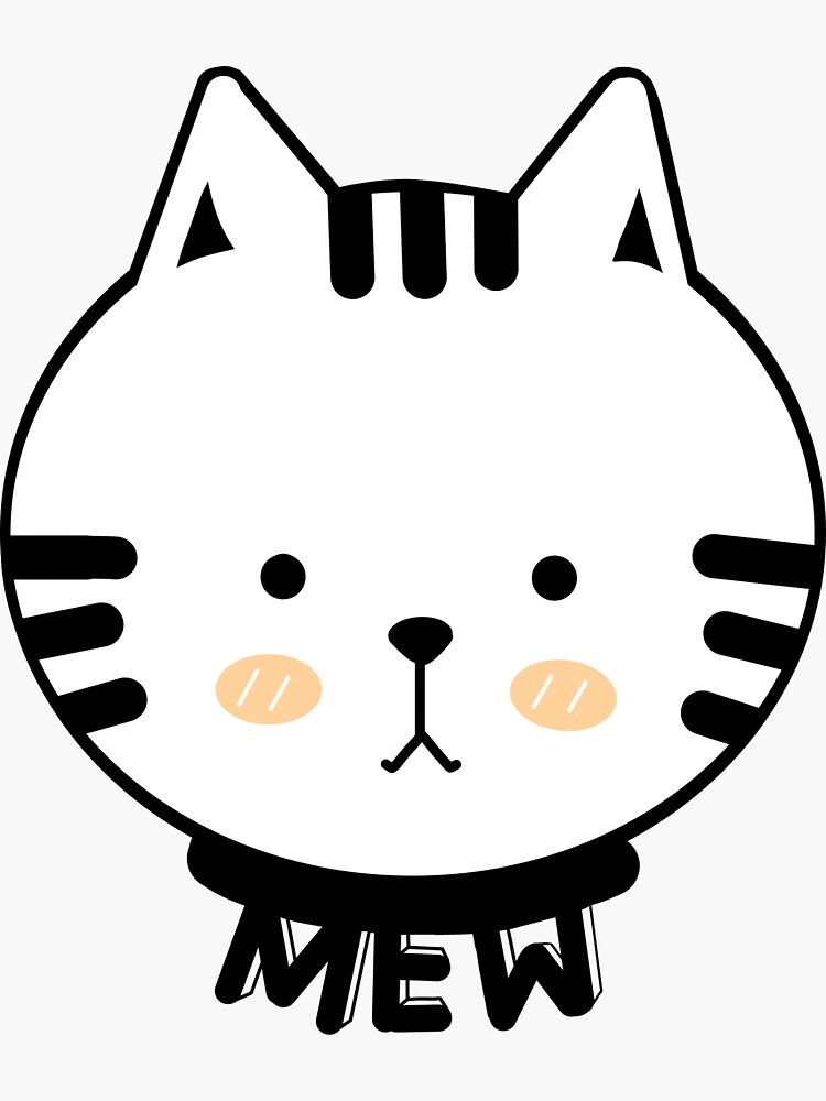 "Mew Mew - cute white cat " Sticker for Sale by ppple | Redbubble