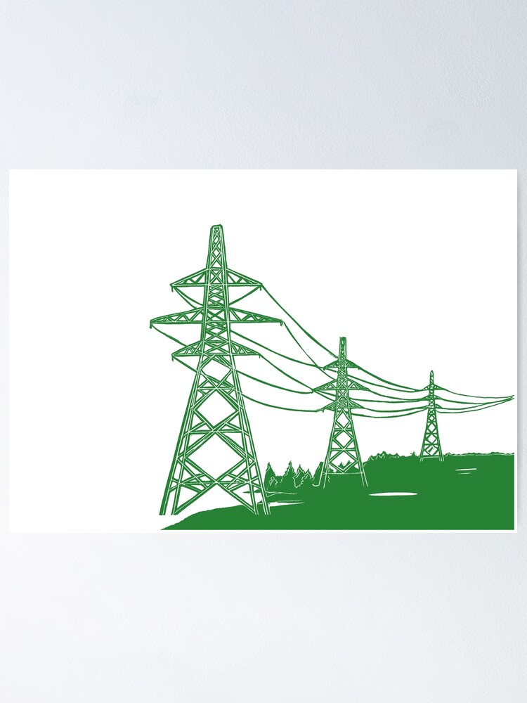 "Green Electricity Pylons Linocut Print." Poster for Sale by ...