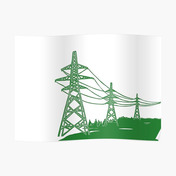 "Green Electricity Pylons Linocut Print." Poster for Sale by ...