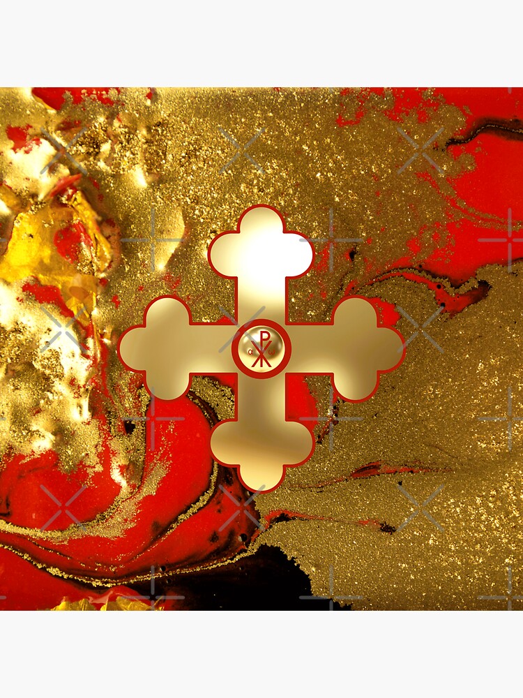 "Greek Orthodox Cross Gold Red Black Stone Alpha Omega" Sticker for ...