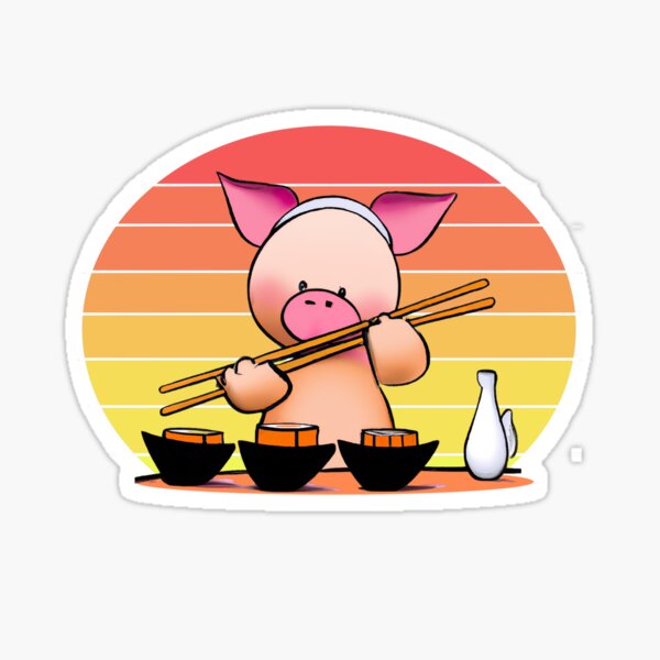 "Pig tries sushi with chopsticks" Sticker for Sale by phys | Redbubble