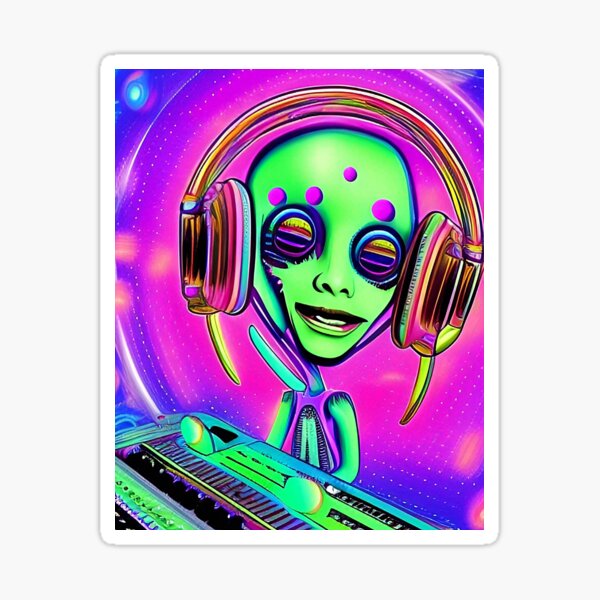 "Trippy Psychedelic Alien DJ" Sticker for Sale by Neo-Expression ...