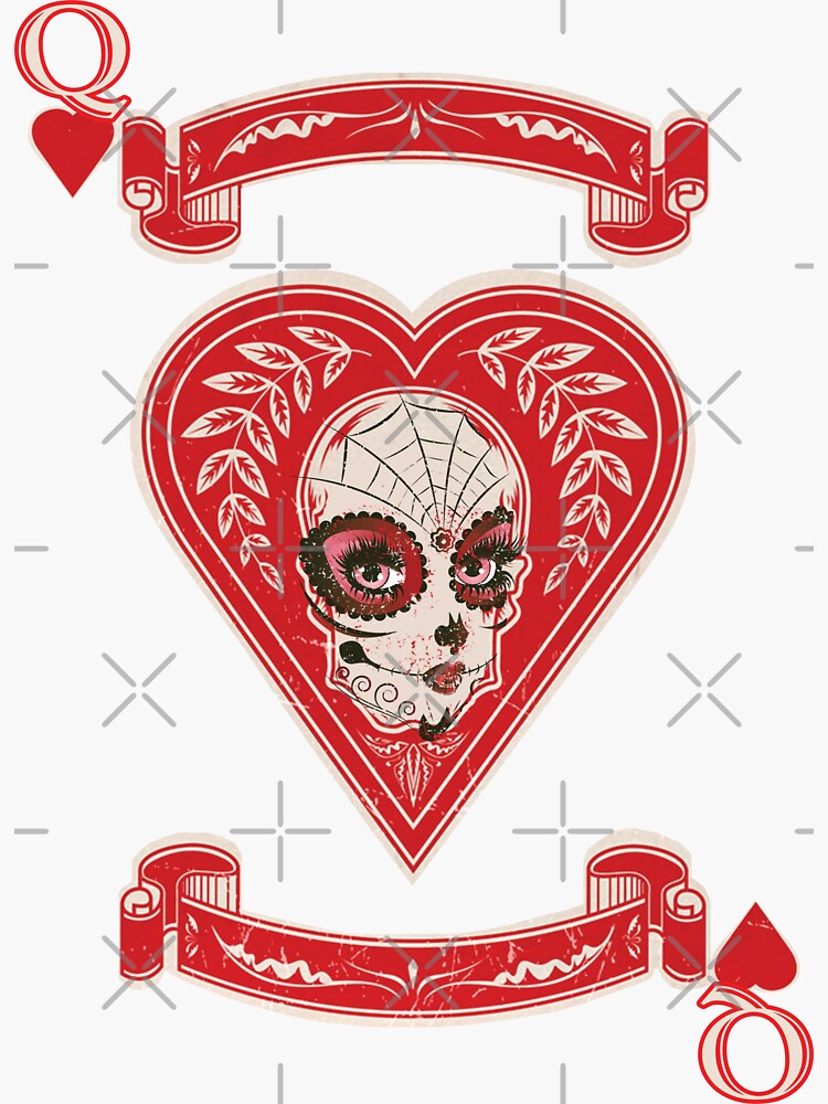 "Queen of Hearts, Pocker Card, Vintage Skull" Sticker for Sale by ...