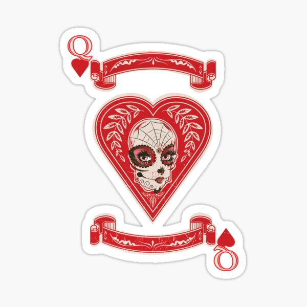 "Queen of Hearts, Pocker Card, Vintage Skull" Sticker for Sale by ...