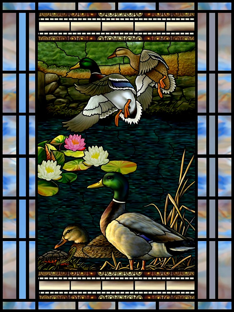 "Stained Glass Window Design Ducks" Sticker for Sale by AnthonySeeker ...