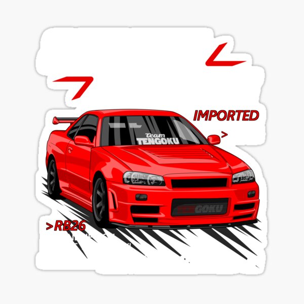"Skyline R34 GTR (Red) Street Menace" Sticker for Sale by JDMGalaxy ...