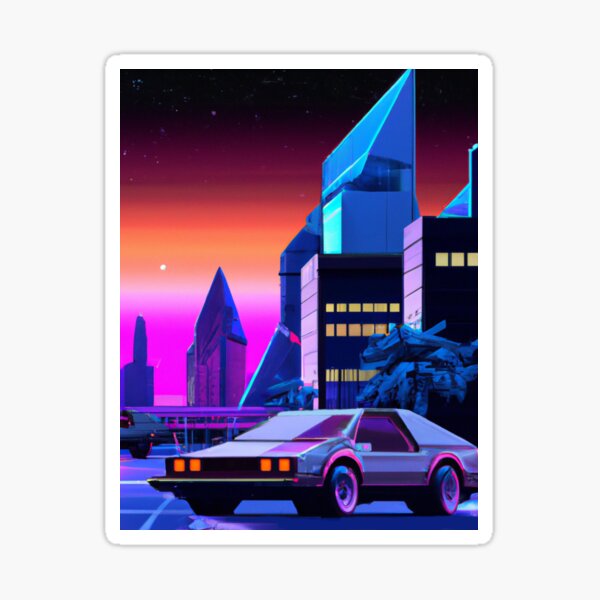 "Retrofuturistic cyberpunk car in synthwave city" Sticker for Sale by ...