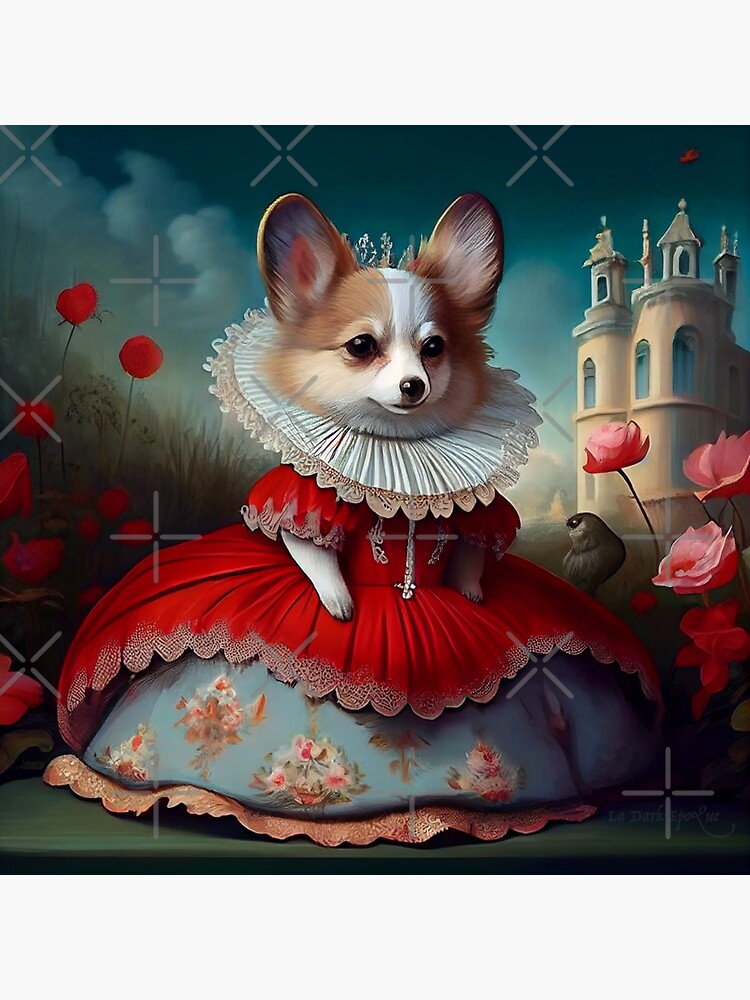 "Little Princess Corgi dog doll in a surreal landscape" Sticker for ...