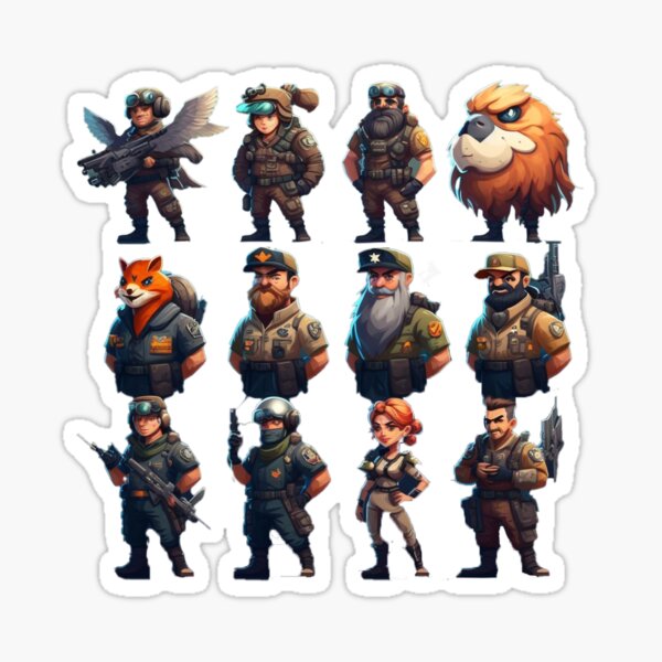 "Collection of army avatars for a video game, full body, Disney style ...