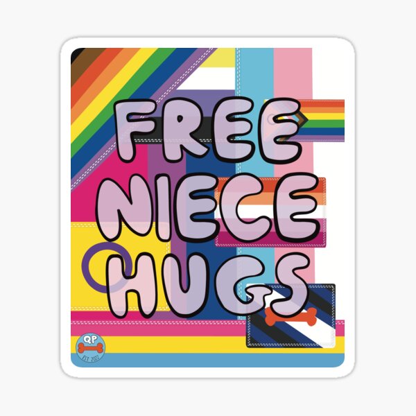 "Free Niece Hugs" Sticker for Sale by queeriouspups | Redbubble