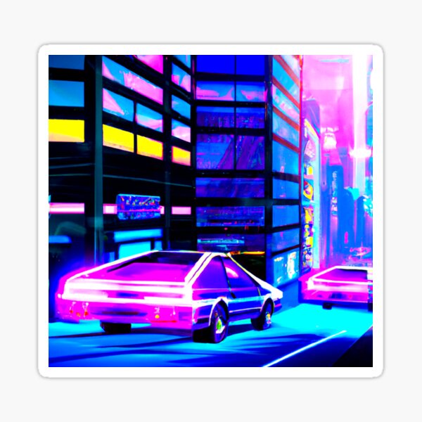 " Cyberpunk car chase in synthwave city" Sticker for Sale by SJG ...