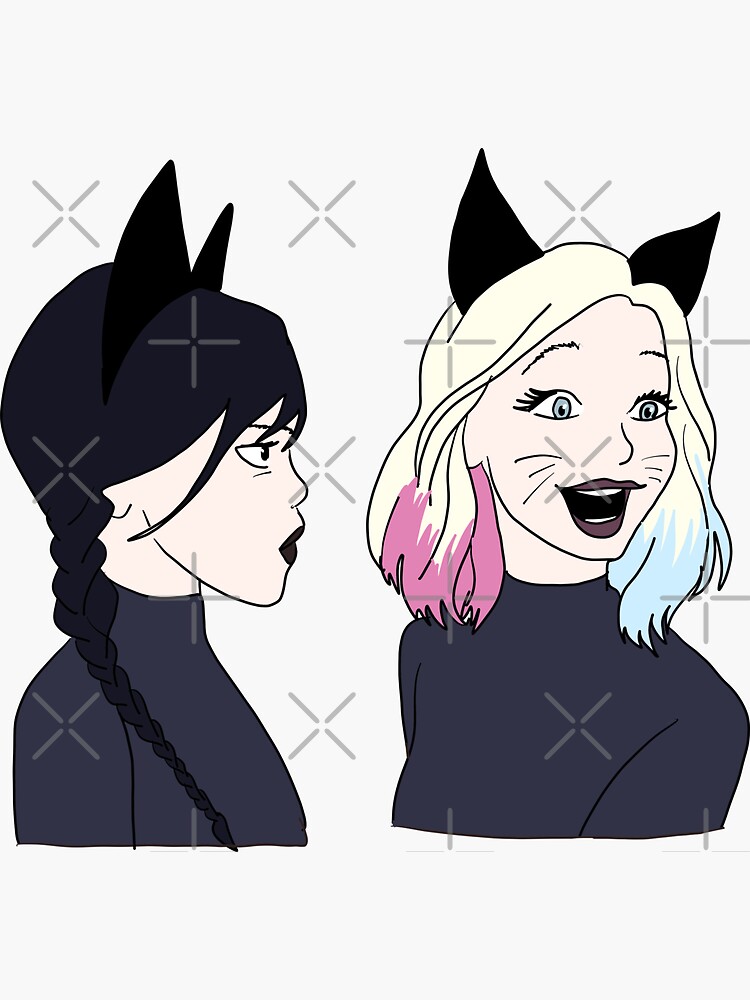 "Wednesday Addams and Enid cat suit " Sticker for Sale by Robin-m ...