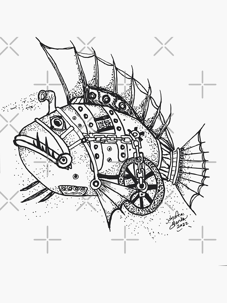 "Steampunk Angler Fish Art" Sticker for Sale by Abanks | Redbubble