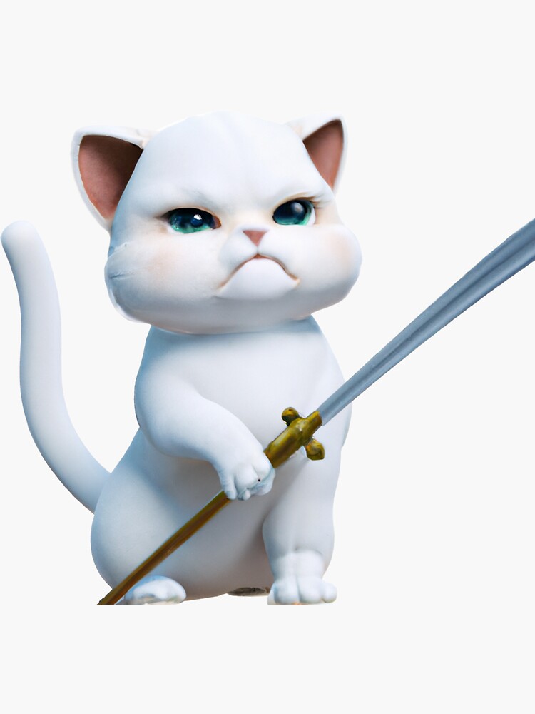 "White cat holding sword" Sticker for Sale by TrixiesWorld | Redbubble