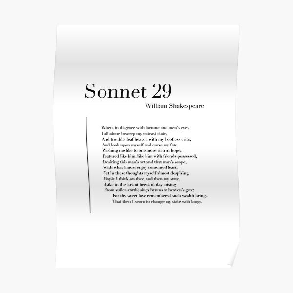 "Sonnet 29 by William Shakespeare" Poster for Sale by wisemagpie ...