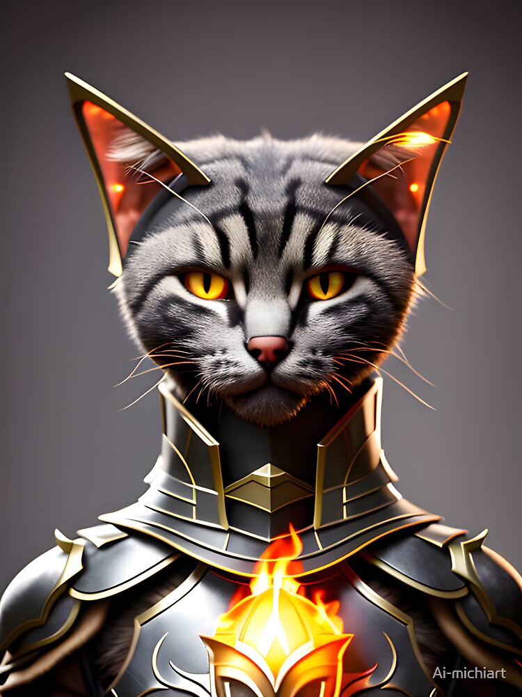 "Cat in Armor - Modern Digital Art" Sticker for Sale by Ai-michiart ...