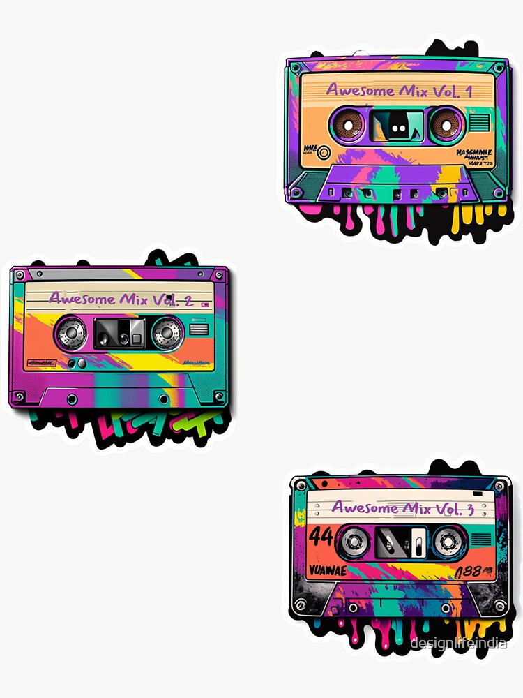 "Awesome, Mixtape Vol 1,2,3 Cassette, Retro, Sticker Pack" Sticker for ...