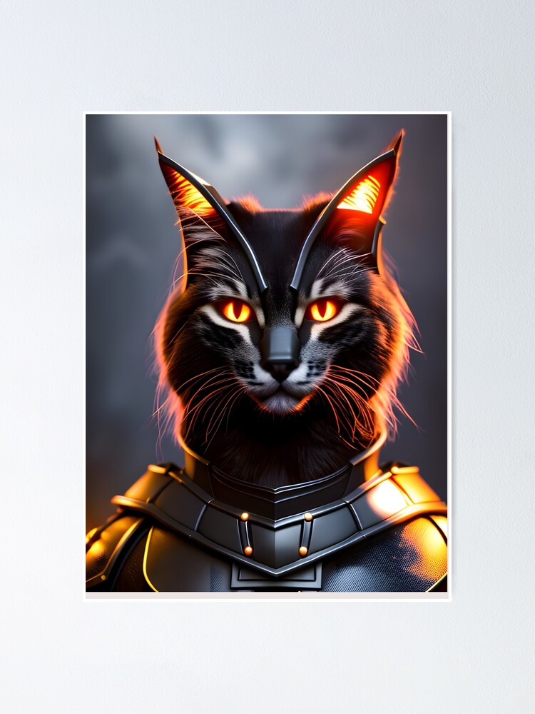 "Cat in Armor - Modern Digital Art" Poster for Sale by Ai-michiart ...