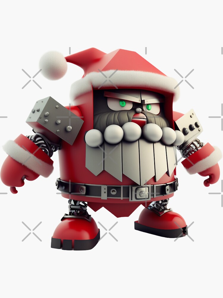 "Angry Robot Santa Ready For Battle" Sticker for Sale by BadaBadaBoomer ...