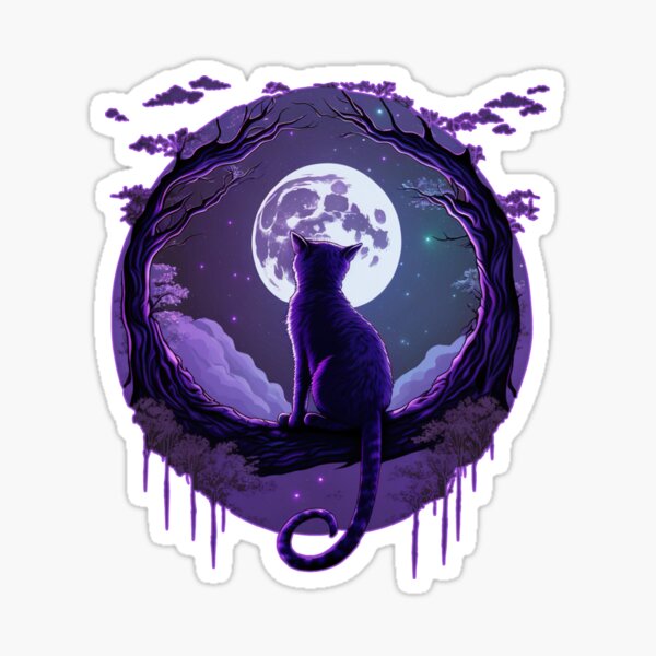 "Purple Moon Cat" Sticker for Sale by 9LivesCats | Redbubble