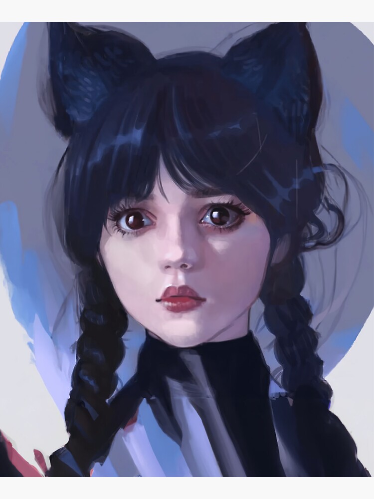 "Wednesday Addams Cat Ears Art" Sticker for Sale by justmvrcks | Redbubble