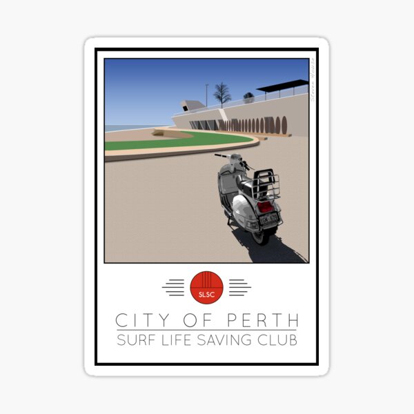 "Scooter Poster Perth SLSC" Sticker for Sale by stevenhouse | Redbubble