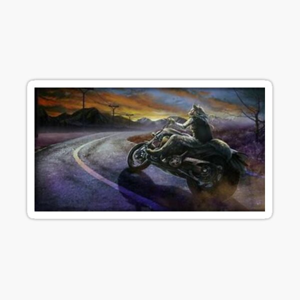 "Emo wolf meme on a motorbike" Sticker for Sale by Ameliewks | Redbubble