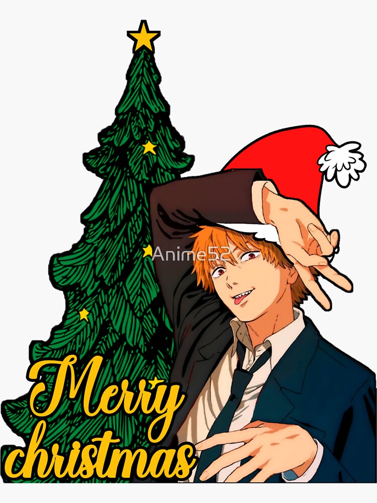 "Denji chainsaw man merry christmas" Sticker for Sale by Anime52 ...